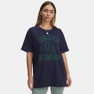 Under Armour Heavyweight Collegiate Kurzarm-Oberteil mit Oversize-Passform f&uuml;r Damen Midnight Blaue Marine / Team Kelly Gr&uuml;n / Wei&szlig; XS