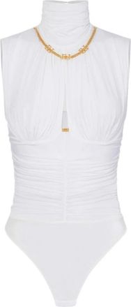Elisabetta Franchi Femme, Tops, Blanc, Taille: 44 FR Body Cr&ecirc;pe Jersey avec D&eacute;tail Bijou