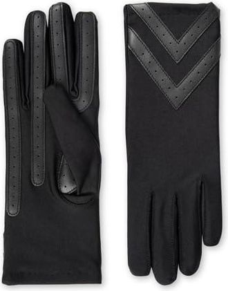 Isotoner Water Repellent Touchscreen Chevron Heritage Spandex Gloves Gants, Noir Solide-Smartdri, Small-Medium Femme