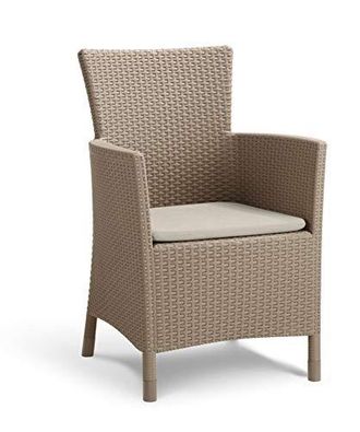 Keter Allibert by Keter Gartensessel Iowa, cappuccino/sand, inkl. Sitzkissen, Kunststoff, flache Rattanoptik, wetterfest, UV-beständig, TÜV-zertifiziert bis