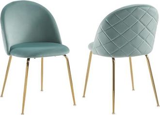 Vente-Unique Lot de 2 chaises Melbourne en Velours Vert Sauge avec Finition Acier Inoxydable dor&eacute;, Design Chic et Moderne, Confort Optimal pour Salle &agrave; Manger, app