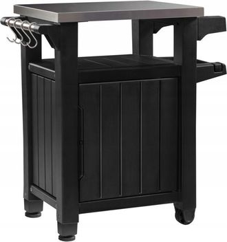 Keter Table de jardin mobile avec rangement 183L - Acier inoxydable et plastique r&eacute;sistant - Supporte jusqu&agrave; 45 kg - Roues pour mobilit&eacute; facile