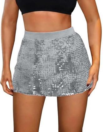 Generico Jupe sexy &eacute;l&eacute;gante festive &agrave; paillettes pour femme, id&eacute;ale pour carnaval, f&ecirc;te, Nouvel An, bal, blanc, Taille Unique