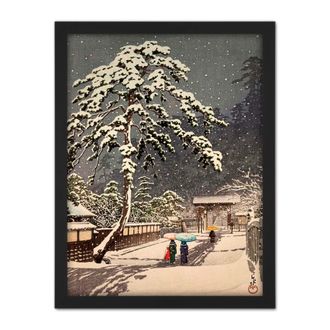 Fine Art Prints Hasui Honmon Temple Japan Snow Painting Large Framed Art Print Poster Wall Decor 18x24 in Tempel Schnee Malerei Wand Deko