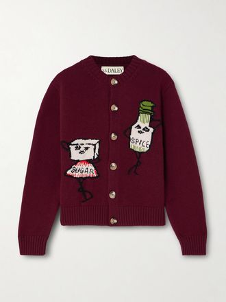 S.S. Daley Cardigan Aus Wolle Mit Sugar & Spice-intarsienmotiv - Burgunder