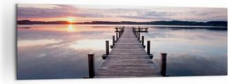 Arttor Bilder auf Leinwand 160x50cm Leinwandbild Fußgängerbrücke See Sonnenuntergang Abend Groß XXL Wanddeko Bild Schlafzimmer Wandbilder Dekoration Wohnzimm