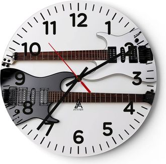 Arttor Modern Wanduhr E-Gitarren Streicher Musikinstrument 30x30cm Rund Klein Wand Uhr Glas Analog Zimmeruhren K&uuml;che B&uuml;ro Wohnzimmer Glasuhr Wall Clock Dekor