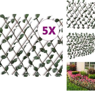 vidaXL Zaunfelder - Living Weidengitter 5 Stk. mit k&uuml;nstlichen Bl&auml;ttern 180&times;90 cm - Braun