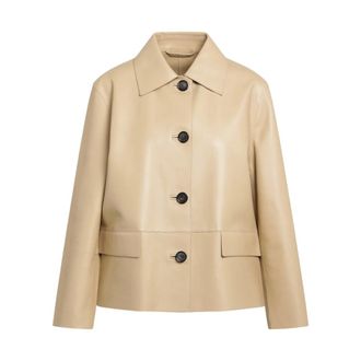 Toteme Bonded Leather Jacket - - Jackets - Damen - Beige - XS