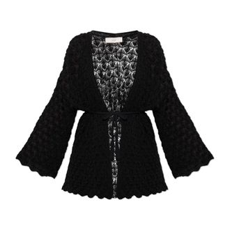 Akep Femme, Pulls, Noir, Taille: 38 FR Cardigan D&eacute;coratif en Tricot