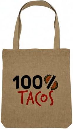Fabulous Sac Shopping Tote Bag Aspect Lin - 100% Tacos Street Food Mexique France - Sac de Courses Toile Epaisse 360g Beige Naturel Cabas Port&eacute; Epaule Solide I