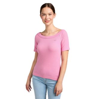 Lee Womens Off The Shoulder Rib T-Shirt, Sugar Lilac, M