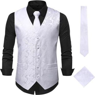 Generic Gilet r&eacute;tro &agrave; col en V pour homme - Gilet daffaires imprim&eacute; de qualit&eacute; sup&eacute;rieure et de couleur unie - Gilet confortable et formel - Style vintage lux