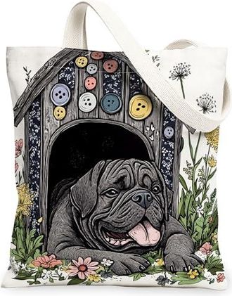 Generic Spring Neopolitan Sac fourre-tout en toile motif chien mastiff 33 x 38,1 cm - Niche amusante pour chiot - Sac d&eacute;picerie r&eacute;utilisable pour femme, anima