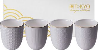 Tokyo Design Studio Nippon White 4-er Tassen-Set weiß, mit Gold-Rand, ohne Henkel (Becher), Ø 7 cm, 7 cm hoch, 160 ml, asiatisches Porzellan, Japanisches Design, inkl. Ge