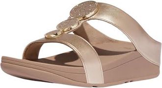 FitFlop Femme Halo Bead-Circle Metallic H-Bar Slides Sandale Glissante, Beige, 37 EU