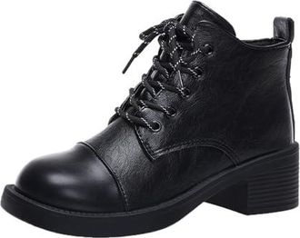 Generic Bottes de combat à lacets pour femme - Confortables - Bout rond - Antidérapantes - Talon bloc - Oxford - Chaussures décontractées, Noir, 38.5 EU