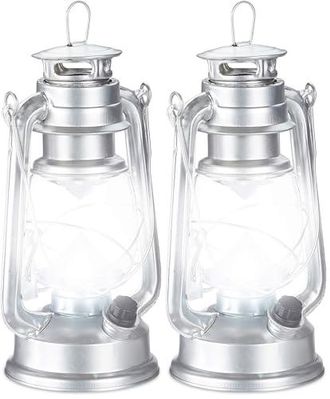 Relaxdays Sturmlaterne LED, retro Sturmlampe als Fensterdeko oder elektrische Gartenlaterne, batteriebetrieben, silber (Packung mit 2)