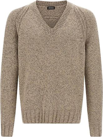Ermenegildo Zegna Cashmere-Blend V-Neck Sweater - Beige