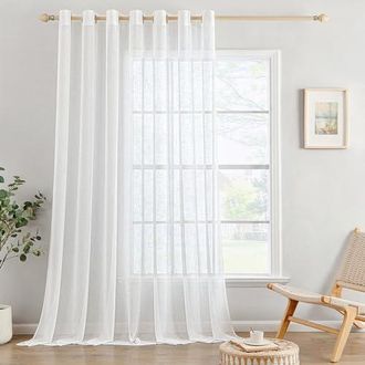 Miulee Lot de 1 Rideaux Voilages de Fenêtre Lin Imitation Transparents Décorative à Oeillet Voile de Fenêtre Draperie Intérieur Elegant Vintage pour Chmabre 