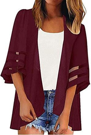 Generic Cardigan surdimensionn&eacute; pour femme, cardigan long transparent, bol&eacute;ro de plage classique, manteau fin &agrave; manches 3/4, chemisier d&eacute;t&eacute; l&eacute;ger, cardigan &agrave; 
