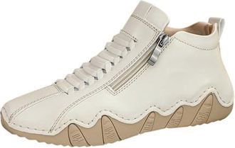 Generic Baskets pour Femme Plates Mocassins Chaussures Montante en Cuir Semelle Antidérapante Rétro Chaussures De Marche Randonnée Légères Confortable Décontr