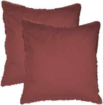 Matt & Rose 2 taies doreiller Unies Coton LAVÉ | 100% Coton Lavé | Oeko-TEX | Lot de 2 Taies doreiller à Franges 65x65 cm | Lie de Vin