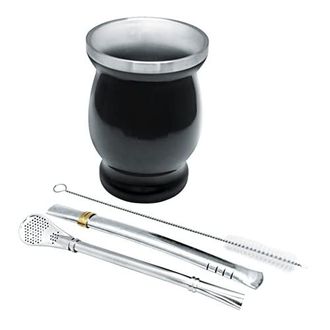 Nerthus Kitchenware FIH 851 Kit mat avec verre à double paroi en acier inoxydable de 250 ml + deux ampoules pipes pour mat avec brosse nettoyante