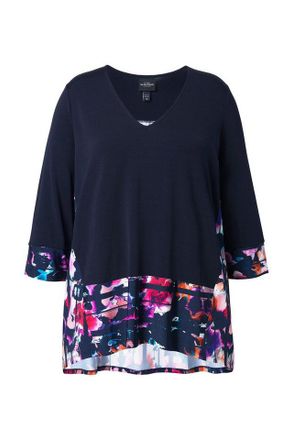 Ulla Popken T-Shirt Slinky-Shirt Patchlook A-Linie V-Ausschnitt