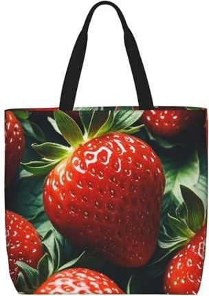 Generic Fraise Rouge Sac Fourre-Tout L&eacute;ger Tote Bag D&eacute;contract&eacute; Sac Fourre Tout Pour Plage Quotidienne Shopping