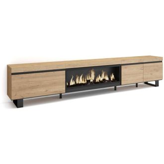 Skraut Home Skraut Home - Meuble tv, Banc T&eacute;l&eacute;, Grand espace de Rangement, 288x57x35 cm, tv grand format, Chemin&eacute;e &eacute;lectrique xxl, Design industriel, Style