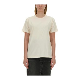 Maison Margiela Logo T-Shirt aus Baumwolljersey - - Tops - Damen - Beige - S