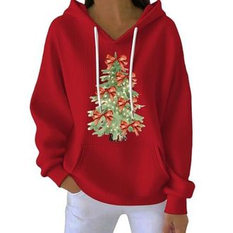 Generic Sweat à capuche de Noël à manches longues pour femme, surdimensionné, tendance, à manches longues, décontracté pour entraînement, fête, cadeaux de Noë