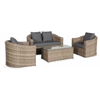 Sweeek Salon de jardin en r&eacute;sine tress&eacute;e arrondie 4 places - Valentino - Coussins Beige / Anthracite