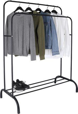 Relaxdays Kleiderst&auml;nder, HxBxT: 148 x 110 x 55 cm, mit Ablage & 2 Kleiderstangen, Metall, Doppelgarderobe, schwarz