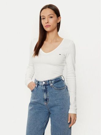 Tommy Jeans Bluse Essential DW0DW17990 &Eacute;cru Slim Fit