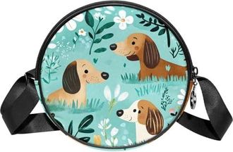 Generic Sac &agrave; bandouli&egrave;re rond pour femme, motif chien saucisse, fleur, petit sac &agrave; dos &agrave; bandouli&egrave;re avec fermeture &eacute;clair, bretelles r&eacute;glables, sac &agrave; main r