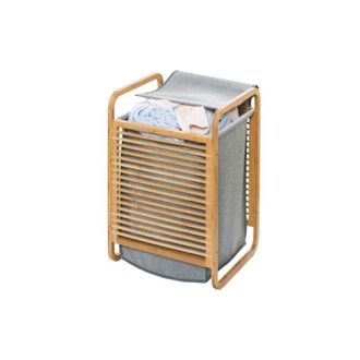 WENKO Bac à linge avec cadre en bambou et poignées, sac à linge - 40 x 60 x 35 cm Wenko