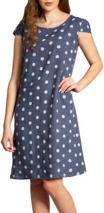 CASPAR Fashion Sommerkleid SKL024 knielanges Damen Sommer Leinenkleid mit Punkte Print Luftig leicht, figurumspielende Form, mit seitlichem Jersey-Einsatz