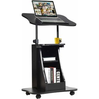 Costway Costway - Table pour Ordinateur &agrave; roulettes, Table de Projection Inclinable/Hauteur R&eacute;glable 68-119 cm, Design Ergonomique avec 2 Rangements Id&eacute;al