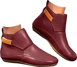 Generic Bottes plates en cuir pour femme - Bottines &agrave; lacets pour femme - Automne et hiver - Confortables - Antid&eacute;rapantes - Imperm&eacute;ables - Chaussures dautomn