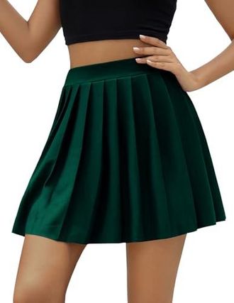 Dresstells Mini-Jupe trapèze plissée pour Femme, Forme évasée, Sexy Style Basique, Schulrock Club Y2k DarkGreen L