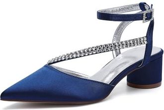 Generic Chaussures De Mariage Chunky Heels Chaussures Habillées De Mariée Slingback Femme Sexy Bout Pointu High Heels4.5Cm,Dark Blue,36 EU