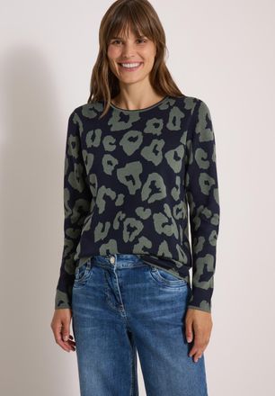 Cecil Rundhalspullover CECIL, Damen, Gr. XXL (46), gr&uuml;n (urban dunkelblau), Web, 60% Baumwolle, 40% Viskose, normal normal, Rundhals, abgesteppt, Pullover R