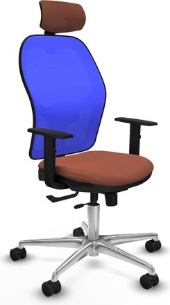 Piqueras y Crespo Ergonomischer Home Office Jorquera Stuhl mit 1D-Armen, h&ouml;henverstellbare Lendenwirbelst&uuml;tze und h&ouml;henverstellbares Kopfteil, Blau/Braun
