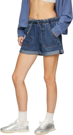 QS by s.Oliver Damen 2147353 Jeans Short mit Tunnelzug, blau 56Y2, 38