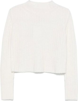 Max Mara Femme, Pulls, Blanc, Taille: 40 FR Pull en Tricot C&ocirc;tel&eacute; &agrave; Col Montant