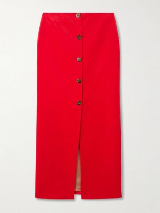Blaz&eacute; Milano Jupe Midi En Velours De Coton Et De Lin M&eacute;lang&eacute;s &Agrave; Boutons Jealousy Malaya - Rouge