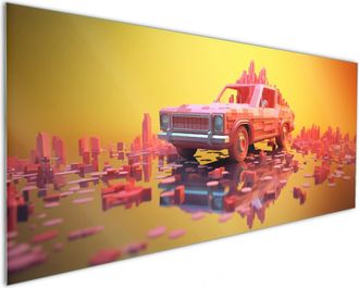 Wallario K&uuml;chenr&uuml;ckwand aus Glas 125 x 50 cm, Motiv: Pixelauto | Spritzschutz abwischbar & pflegeleicht