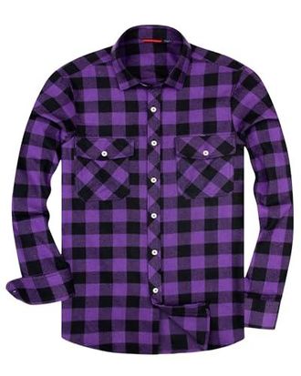 Generic Chemises &agrave; carreaux pour hommes, chemise d&eacute;contract&eacute;e &agrave; manches longues en flanelle &agrave; carreaux pour hommes, chemises dautomne pour hommes, violet, 5XL